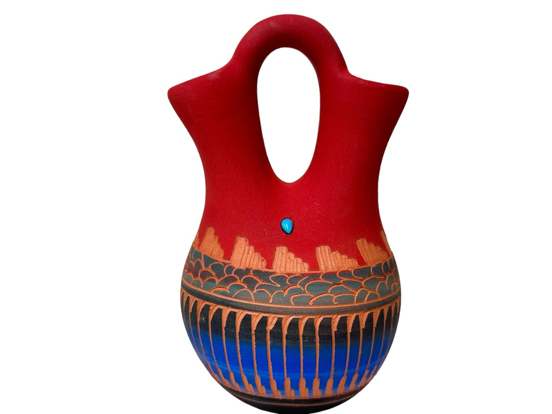 Native American Pottery Wedding Vase With Turquoise Navajo Handmade ...