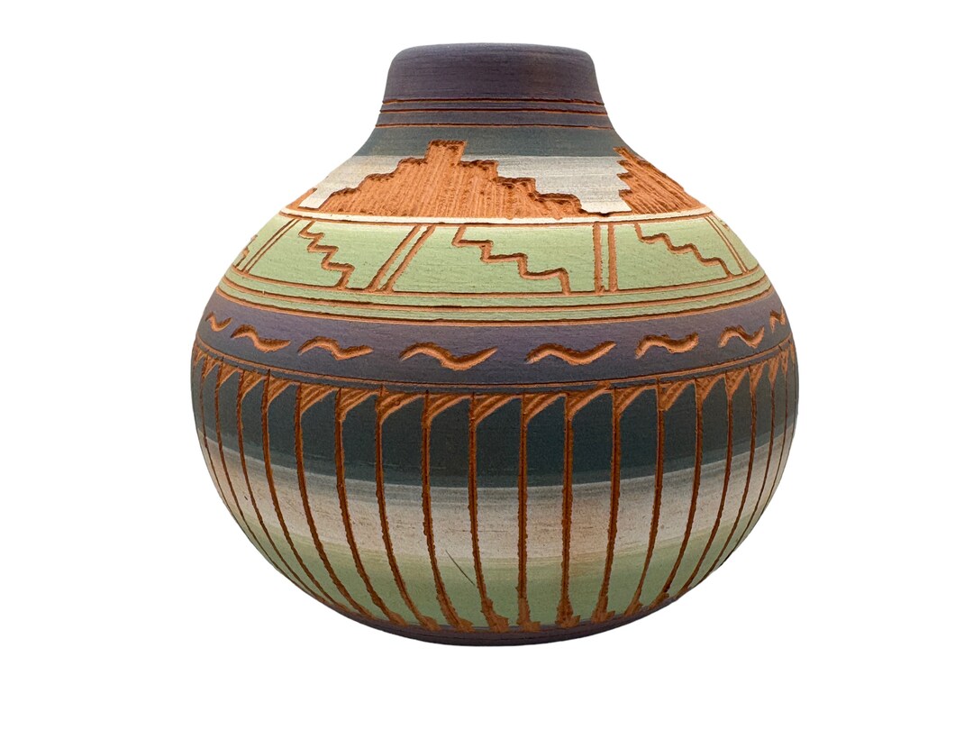 Native American Pottery Vase Navajo Handmade Hand Painted Southwest ...
