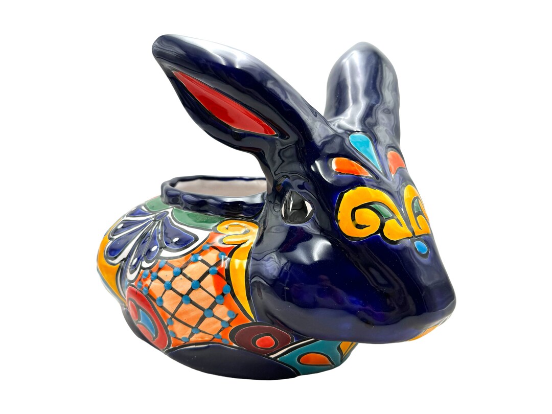Talavera Rabbit Bunny Planter Pot Mexican Pottery Folk Art Hand Painted ...