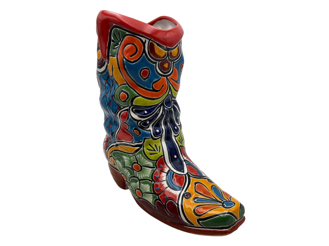 Talavera Boot Planter Folk Art Mexican Pottery Bota Pot Home Decor ...