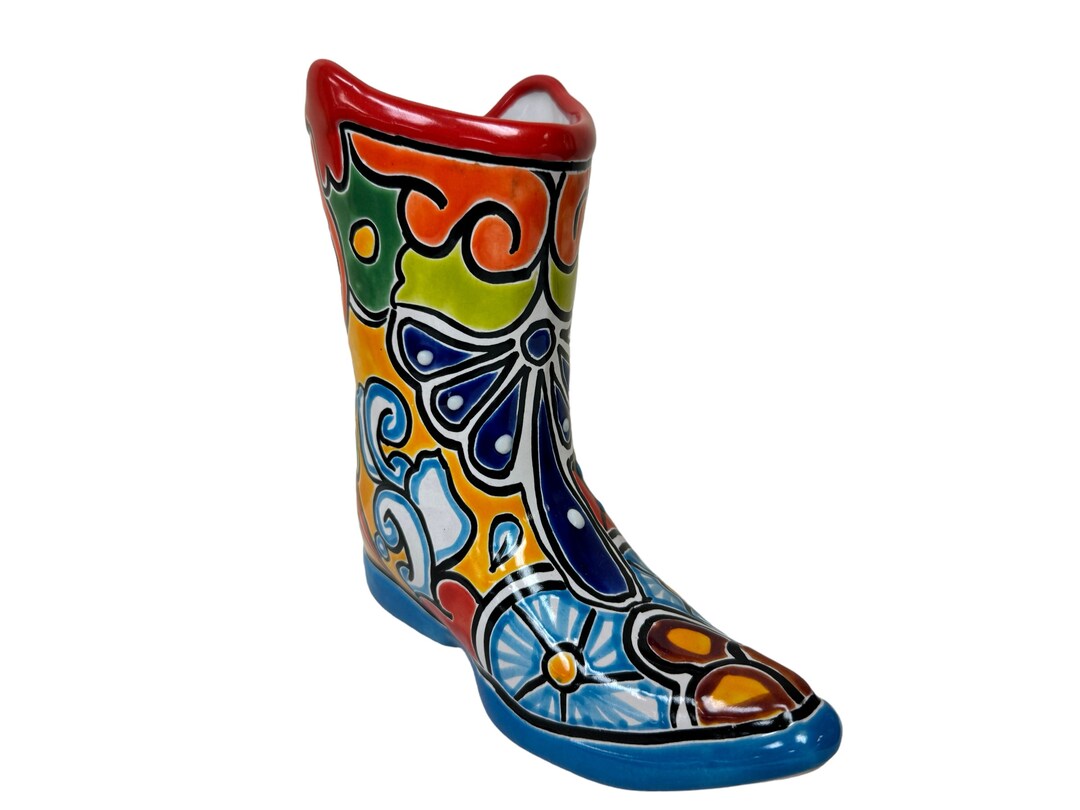 Talavera Cowboy Boot Planter Folk Art Pot Home Decor Indoor Outdoor ...