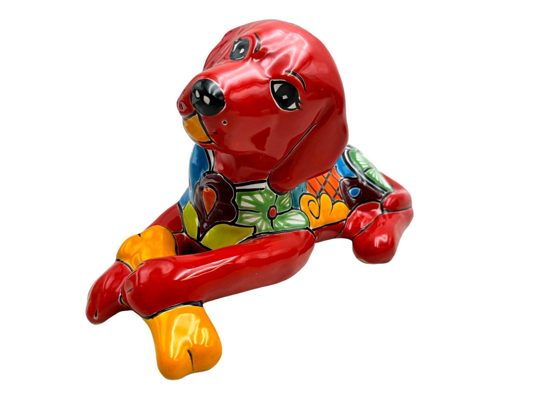 Talavera Dog With Bone Laying Down Mexican Pottery Folk Art Hand ...