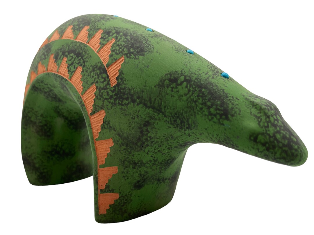 Native American Pottery Bear W/turquoise Sculpture Handmade Navajo Hand ...