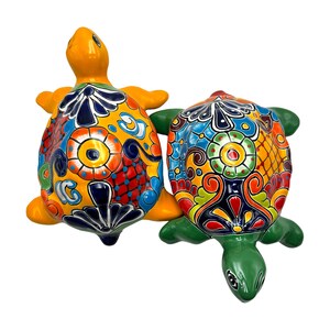 Talavera Turtle Tortoise 2 Sculpture Mexican Pottery Home Decor Folk ...