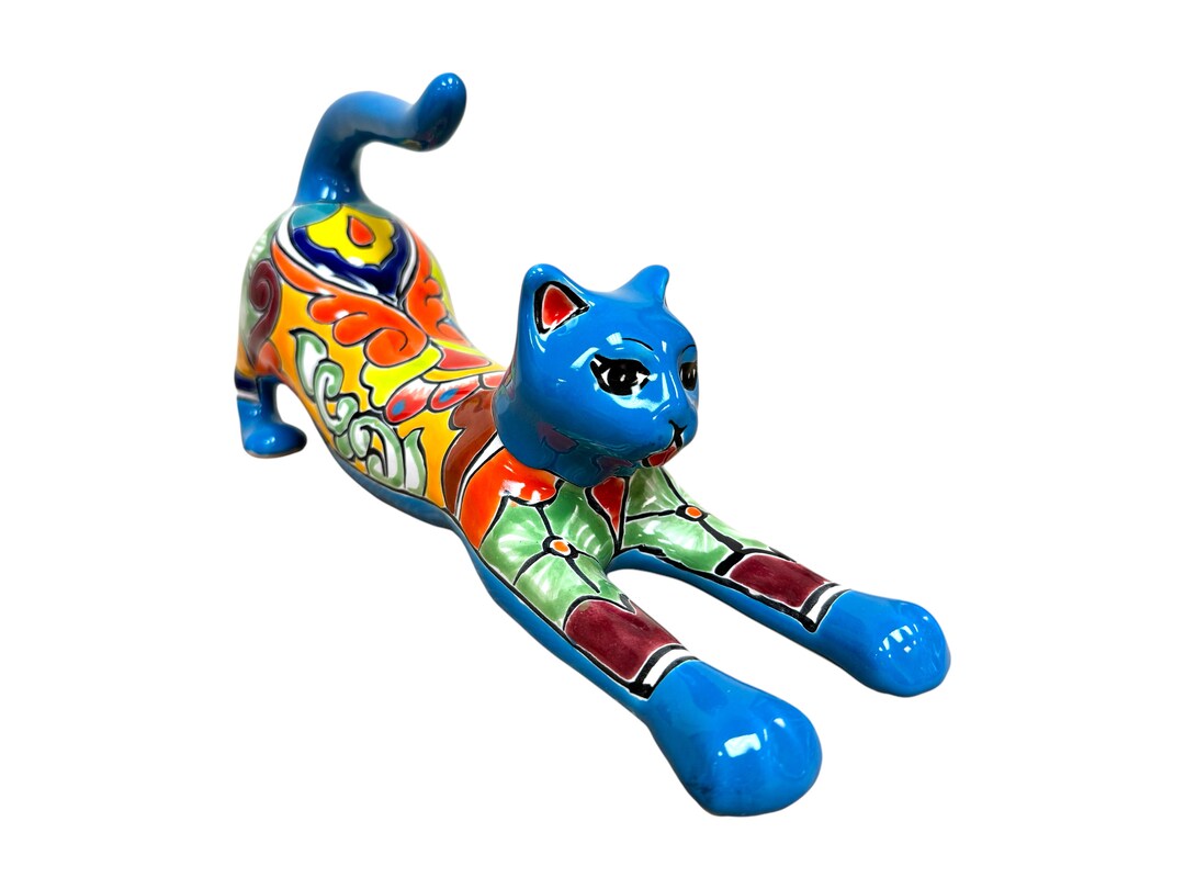 Talavera Cat Stretching Cute Mexican Pottery Folk Art Handmade Hand ...