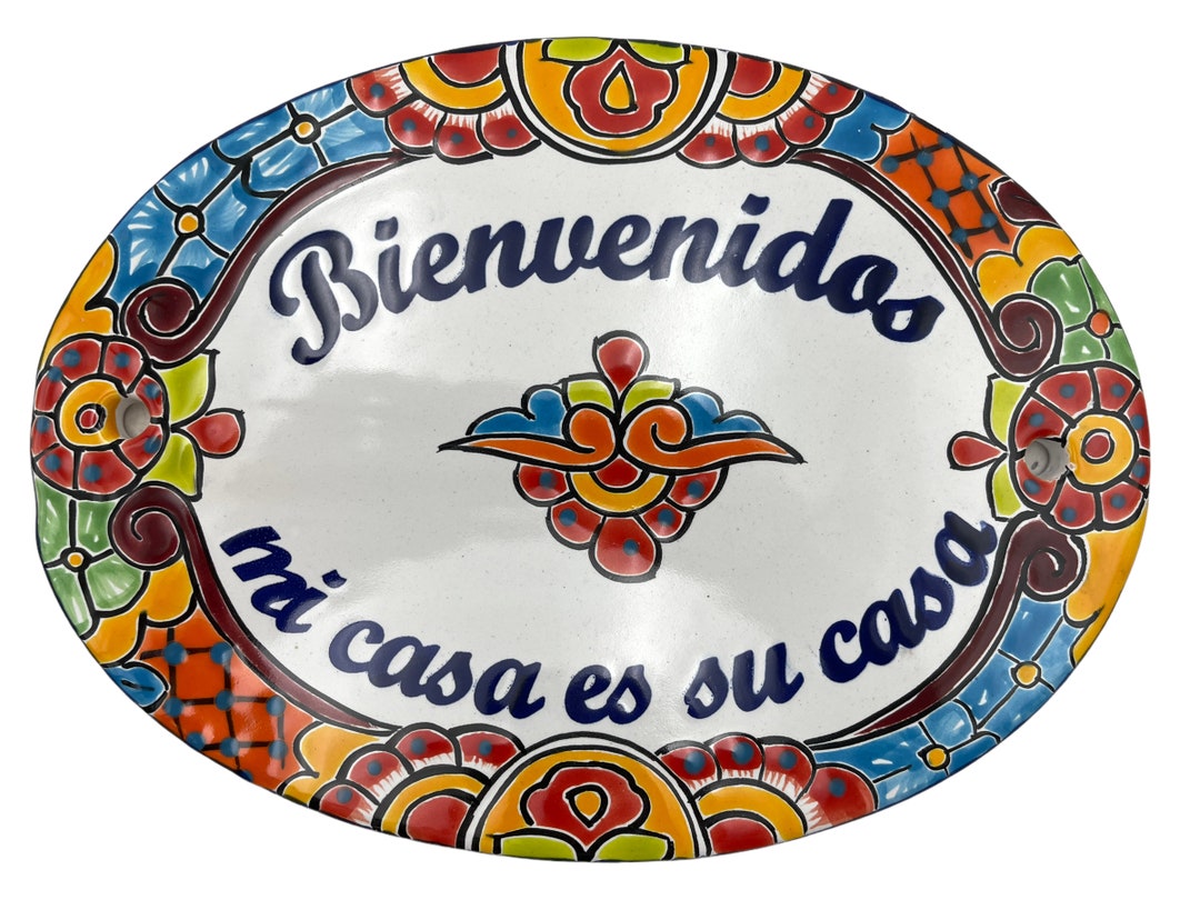 Talavera Bienvenidos Plaque Welcome Plaque Home Decor Folk Art Mexican ...