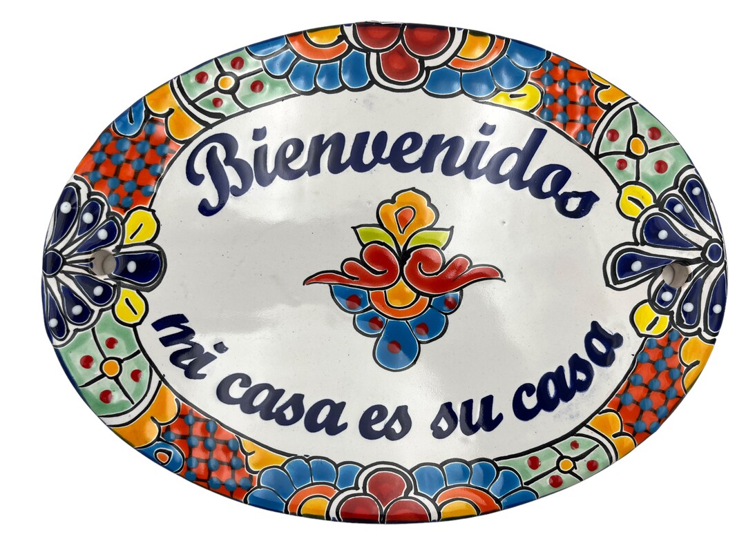 Talavera Bienvenidos Plaque Welcome Plaque Home Decor Folk Art Mexican ...