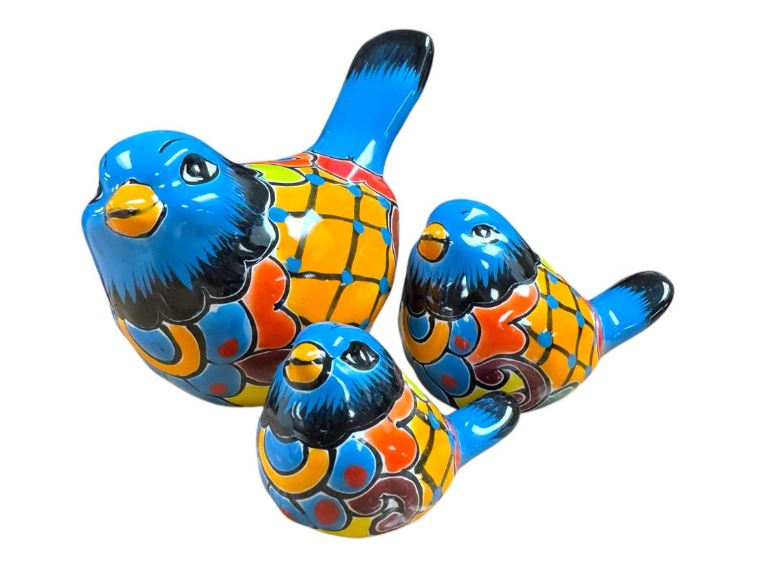 Talavera Bird 3pc Set Cute Folk Art Mexican Pottery Indoor Outdoor Home ...