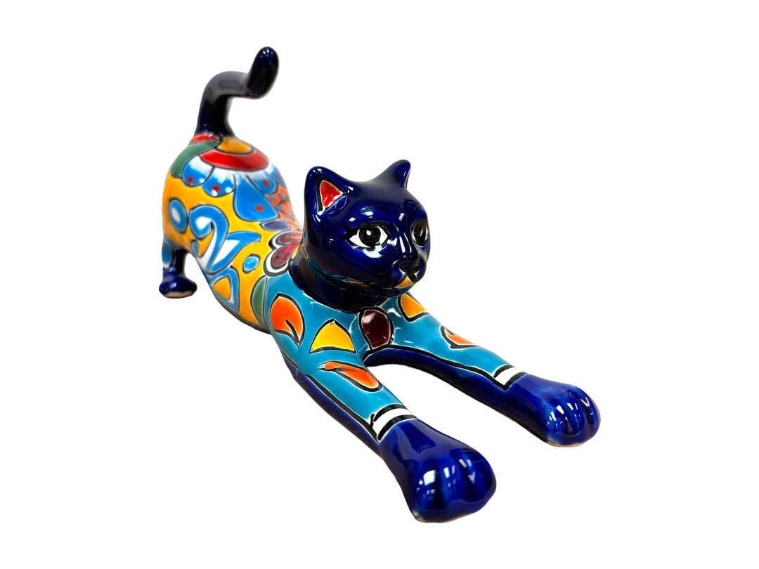 Talavera Cat Stretching Cute Mexican Pottery Folk Art Handmade Hand ...
