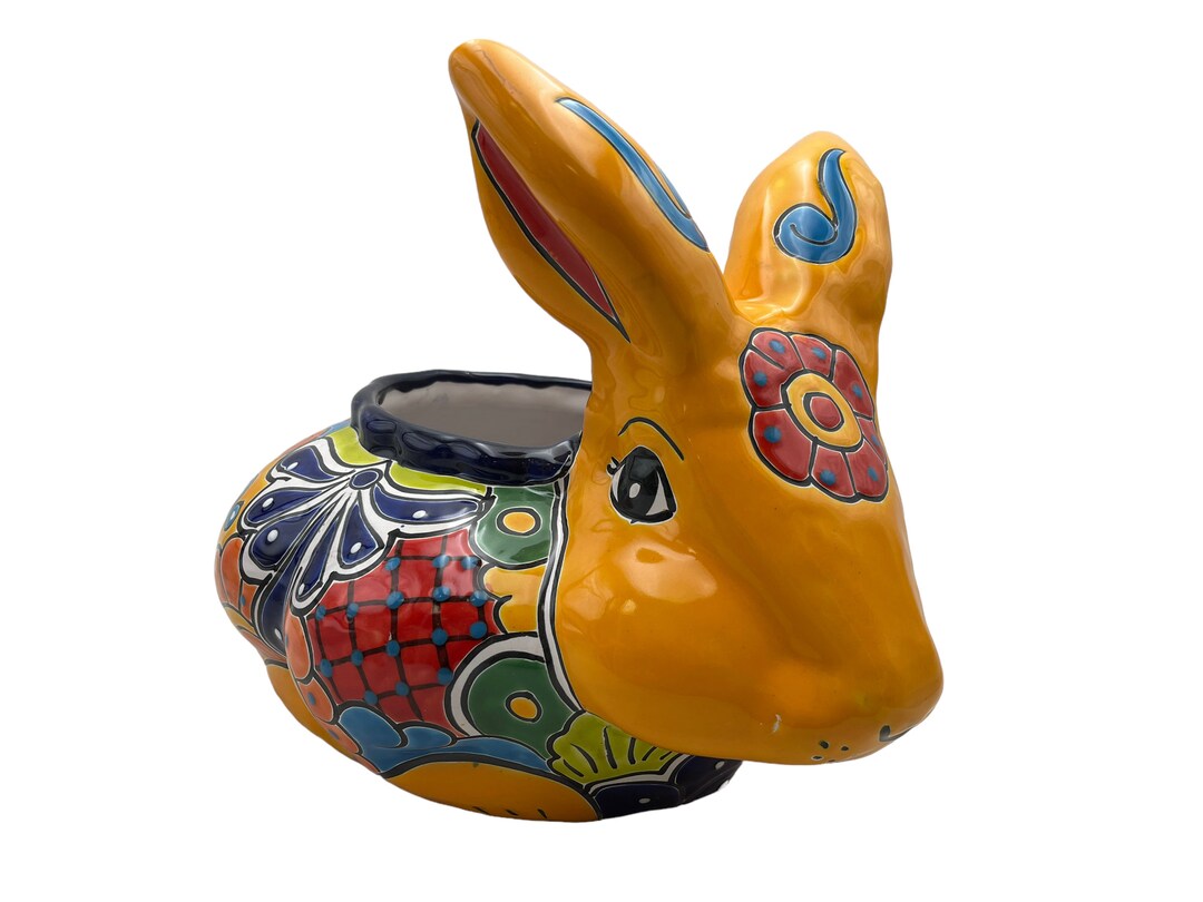 Talavera Rabbit Bunny Planter Pot Mexican Pottery Folk Art Hand Painted ...