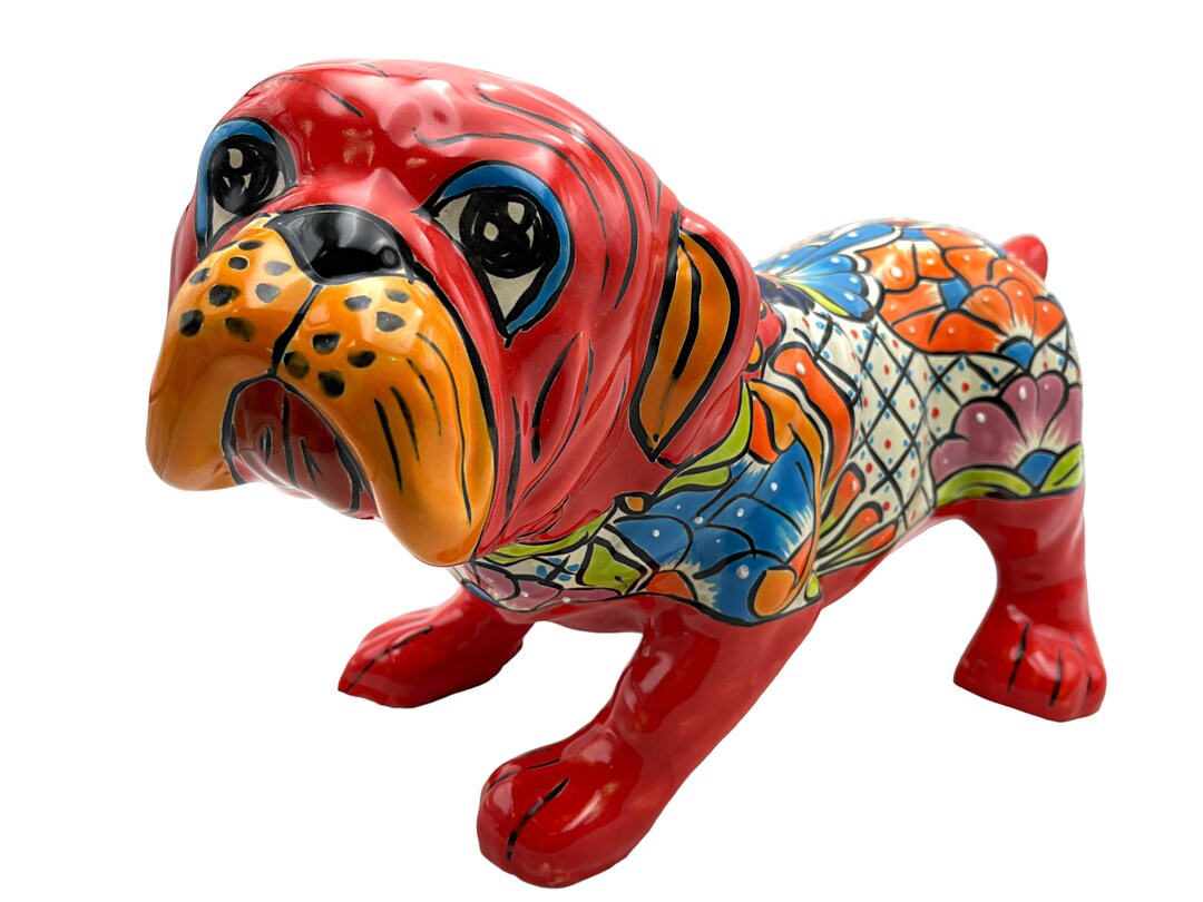 Talavera Bulldog Cute Dog Sculpture Chato Hand Painted Mexican - Etsy