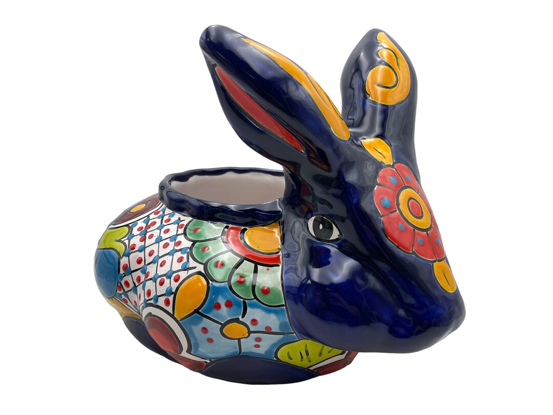 Talavera Rabbit Bunny Planter Pot Mexican Pottery Folk Art Hand Painted ...