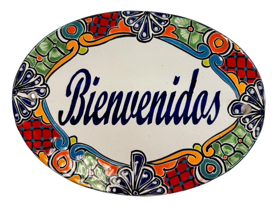 Talavera Bienvenidos Plaque Welcome Plaque Home Decor Folk Art Mexican ...