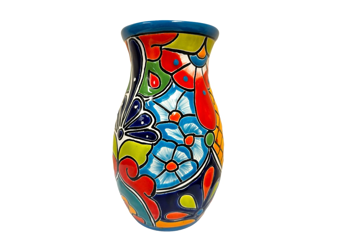 Talavera Flower Vase Mexican Pottery Vase Folk Art Handmade Hand ...