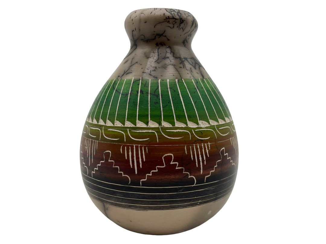 Native American Pottery Horse Hair Vase Handmade Hand Painted Home ...