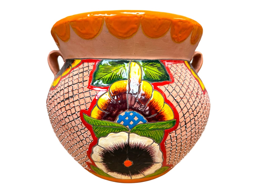 Talavera Michoacana Planter Pot Large Mexican Pottery Folk Art Hand ...