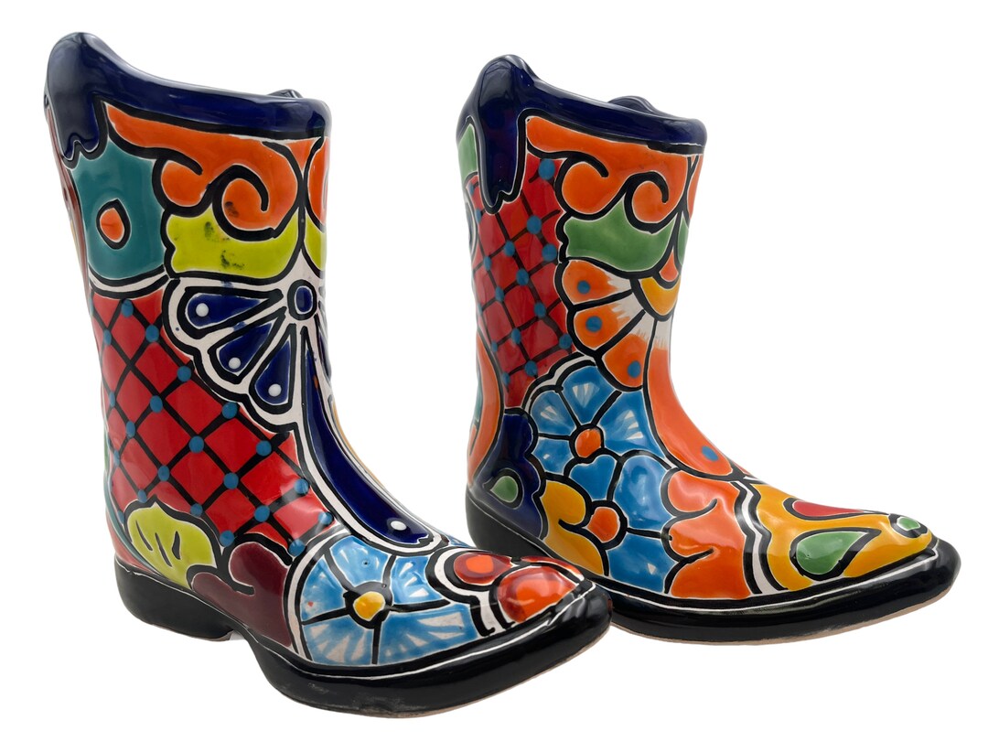 Talavera Cowboy Boot Planter 2 Folk Art Pot Home Decor - Etsy