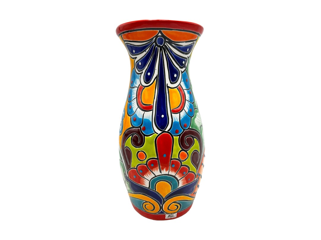Talavera Tall Vase Mexican Pottery Folk Art Indoor Outdoor Home Decor ...
