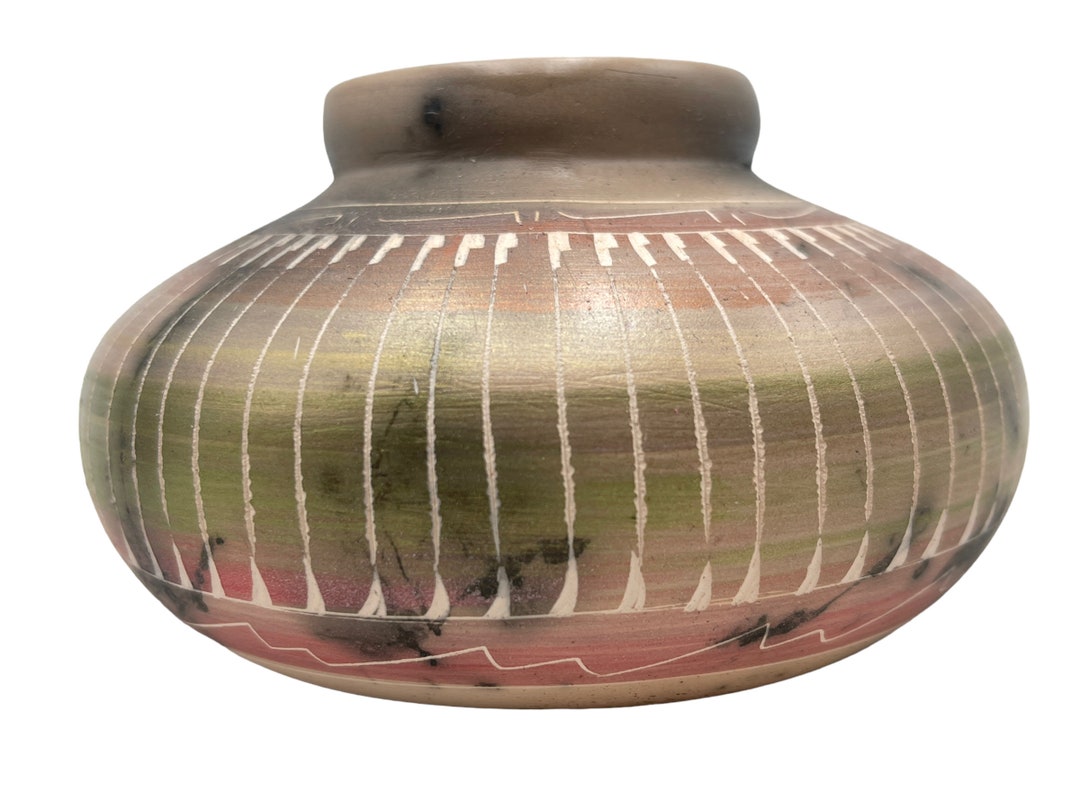 Native American Pottery Vase Navajo Handmade Horse Hair Hand Painted ...