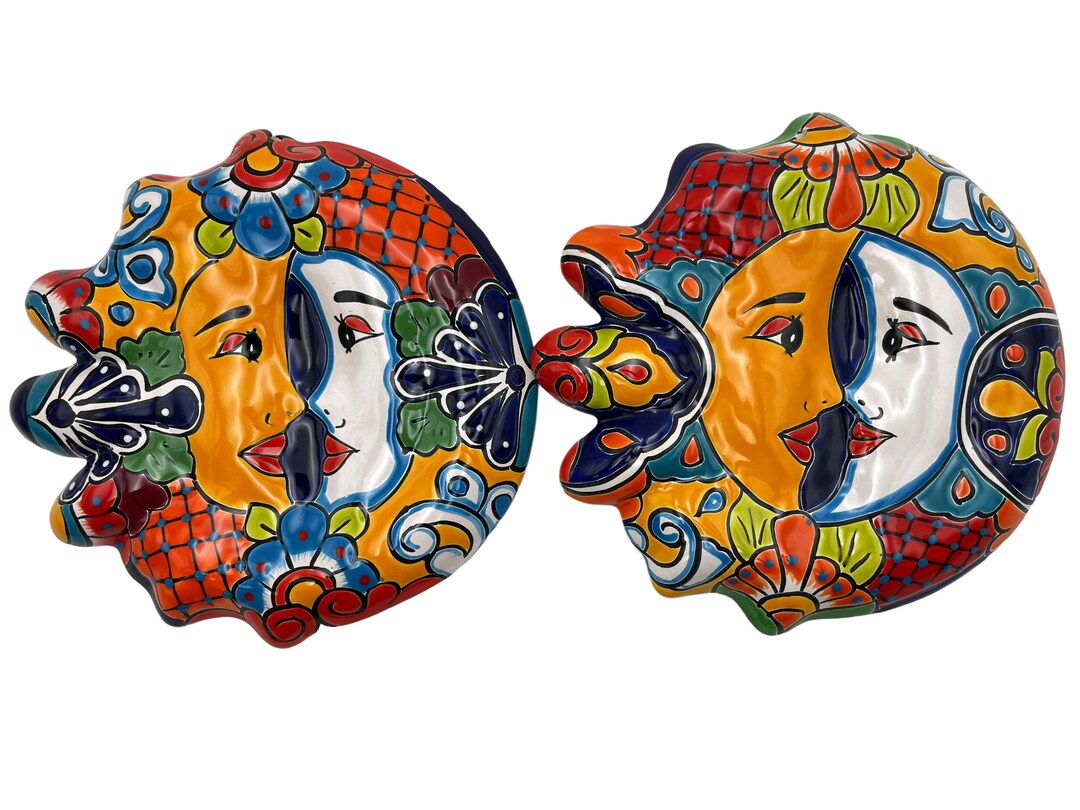 Talavera Eclipse Sun Face Moon Wall Art Handmade Mexican Pottery Home ...