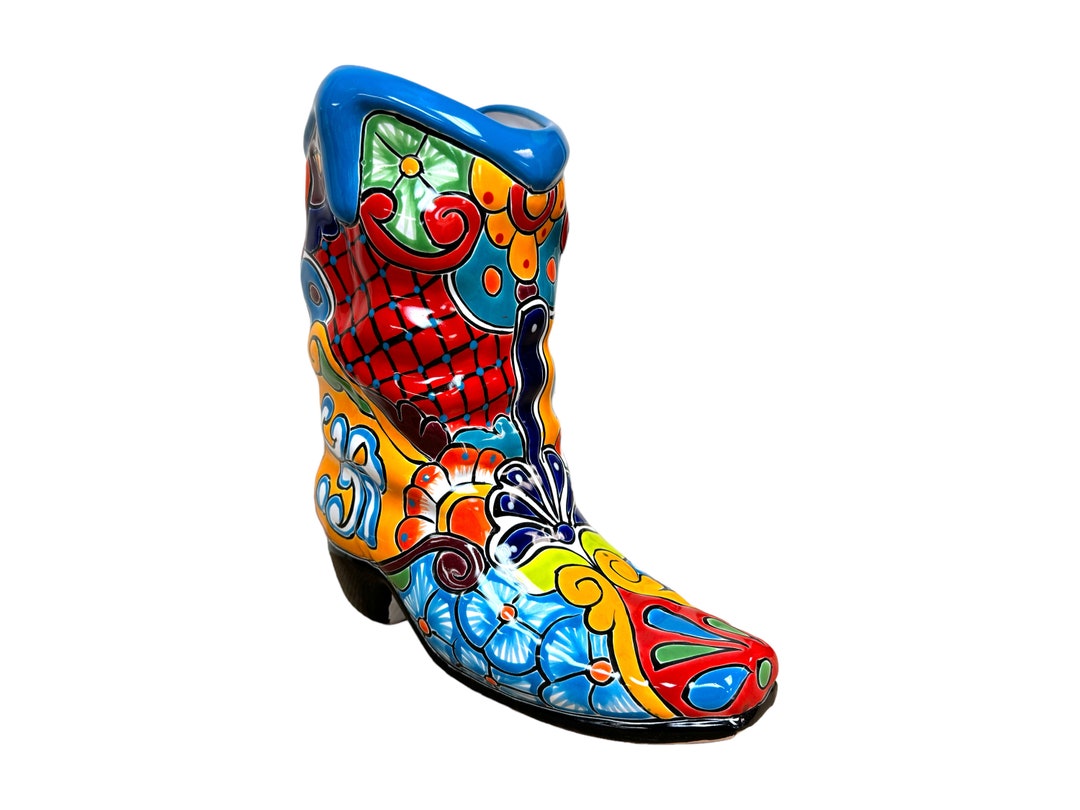 Talavera Boot Planter Folk Art Mexican Pottery Bota Pot Home Decor ...