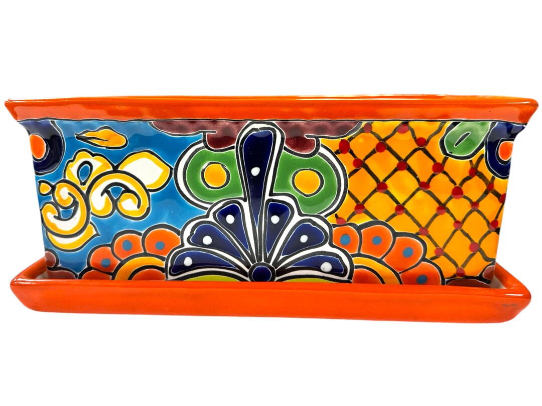 Talavera Rectangular Planter W/saucer Pot Indoor Outdoor Handmade ...