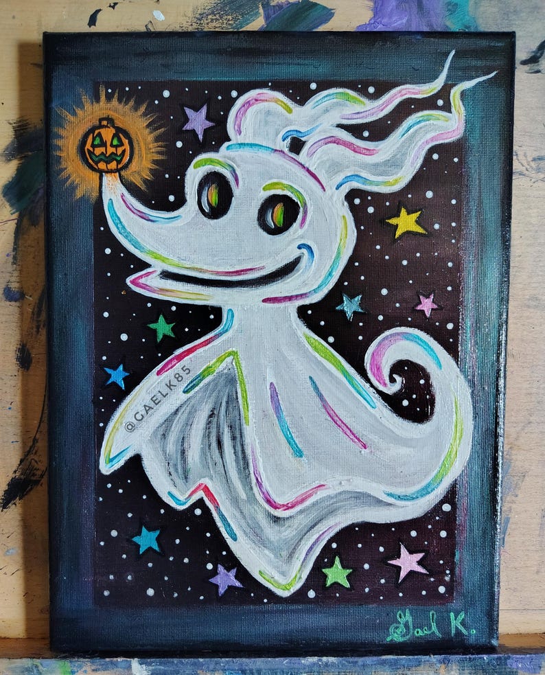 Zero Ghost Dog Acrylic Painting, Nightmare Before Christmas Art (9x12 ...
