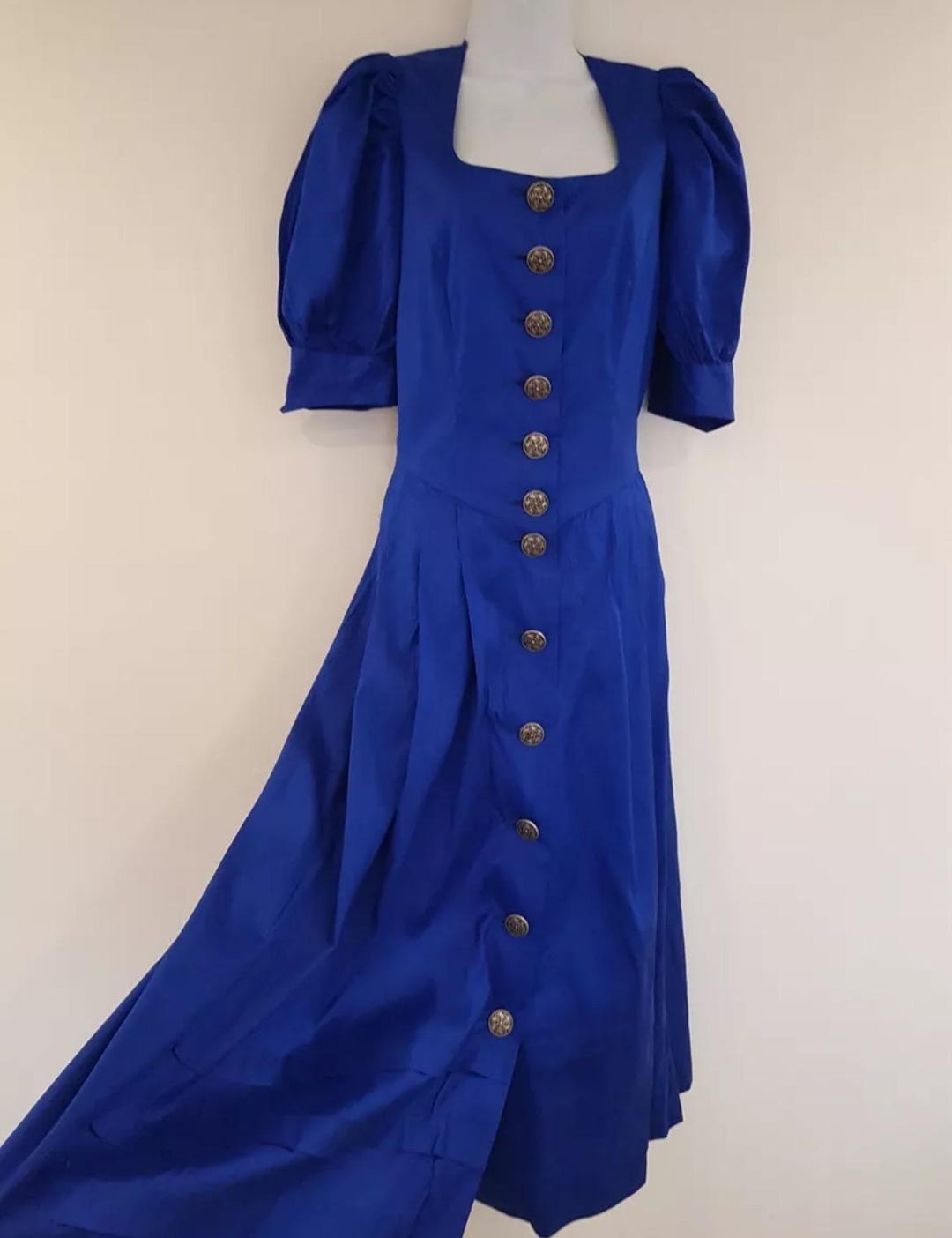 Vintage Dress Blue Renaissance Tudor Medieval Dirndl Silk Long Size 12 ...