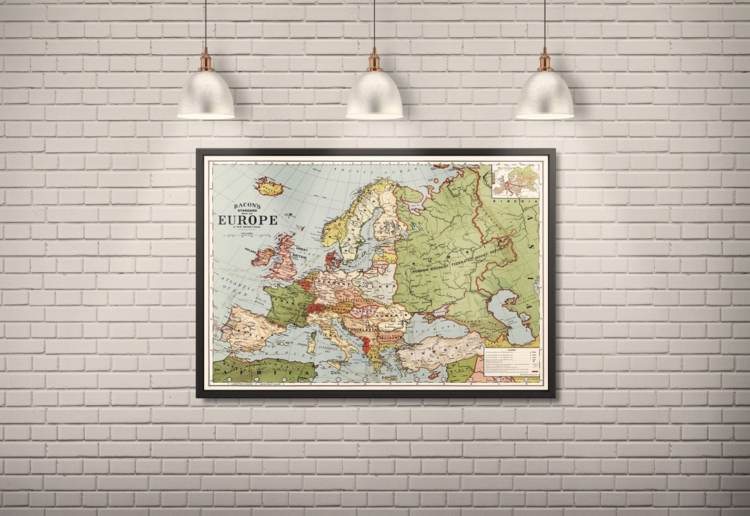 Old Large Europe Map 1925 Digital Poster , School Wall Art Decor, Old ...