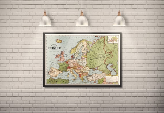 Old Large Europe Map 1925 Digital Poster School Wall Art - Etsy