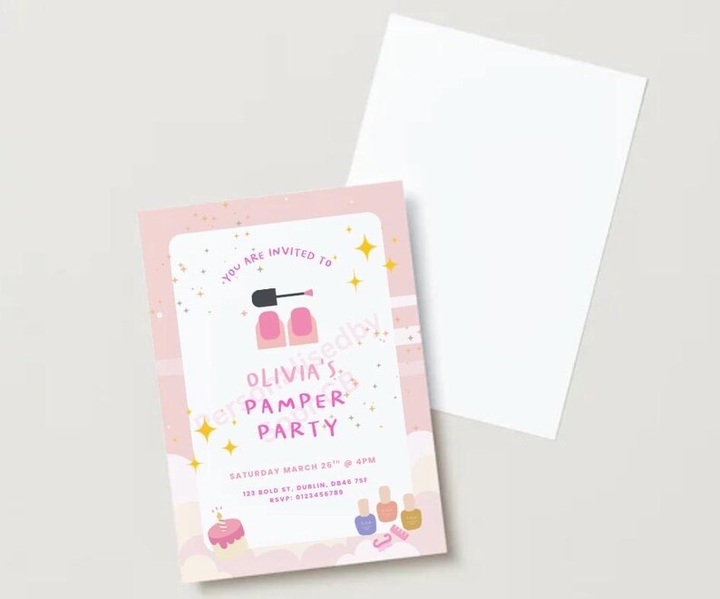 Editable Pamper Party Birthday Invitations Cute Sparkly Party Invite ...