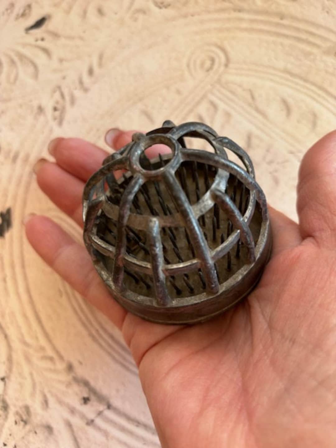 Vintage Round Spiked Pin Flower Frog With Cage Pin Flower Holder ...