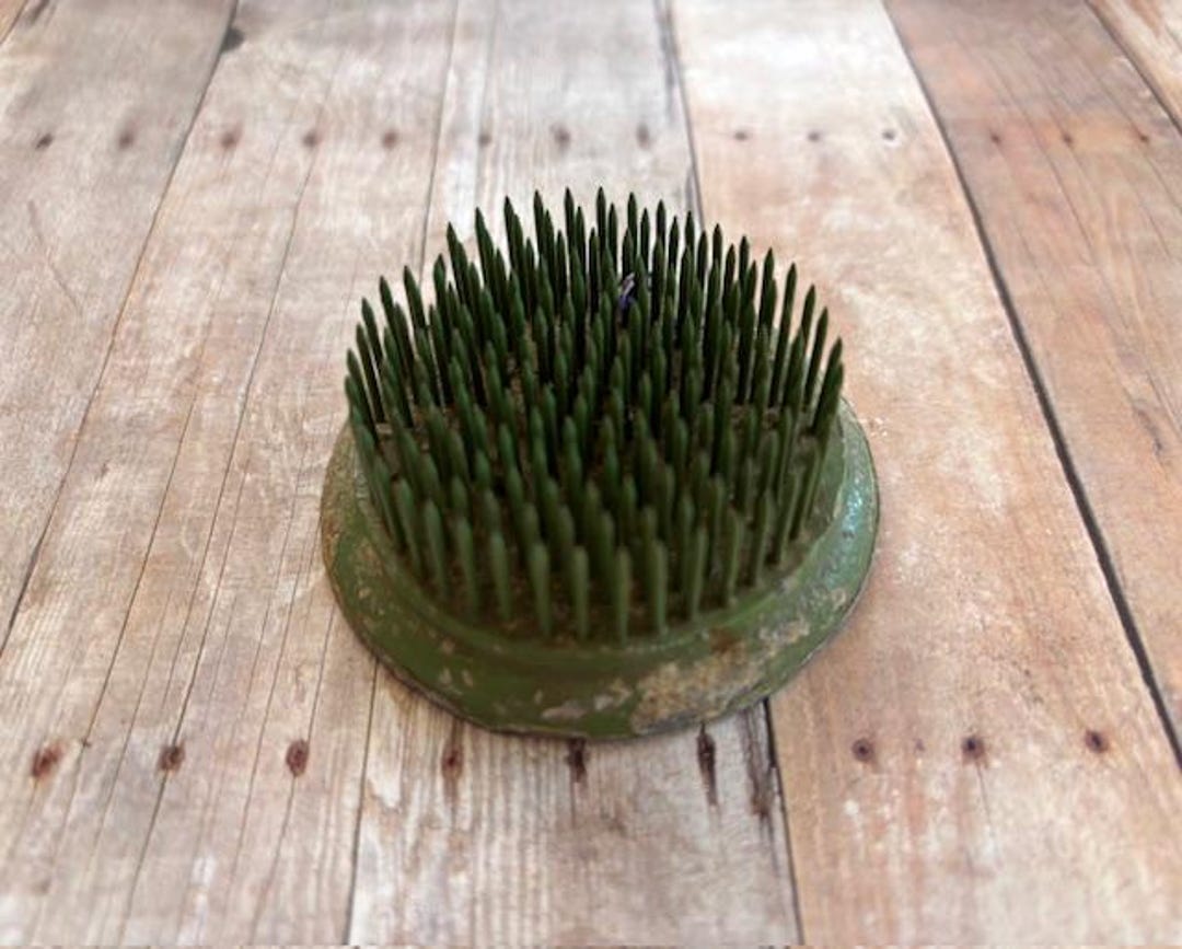 Vintage Iron Spiked Pin Flower Frog - Cast Iron Round Flower Holder ...