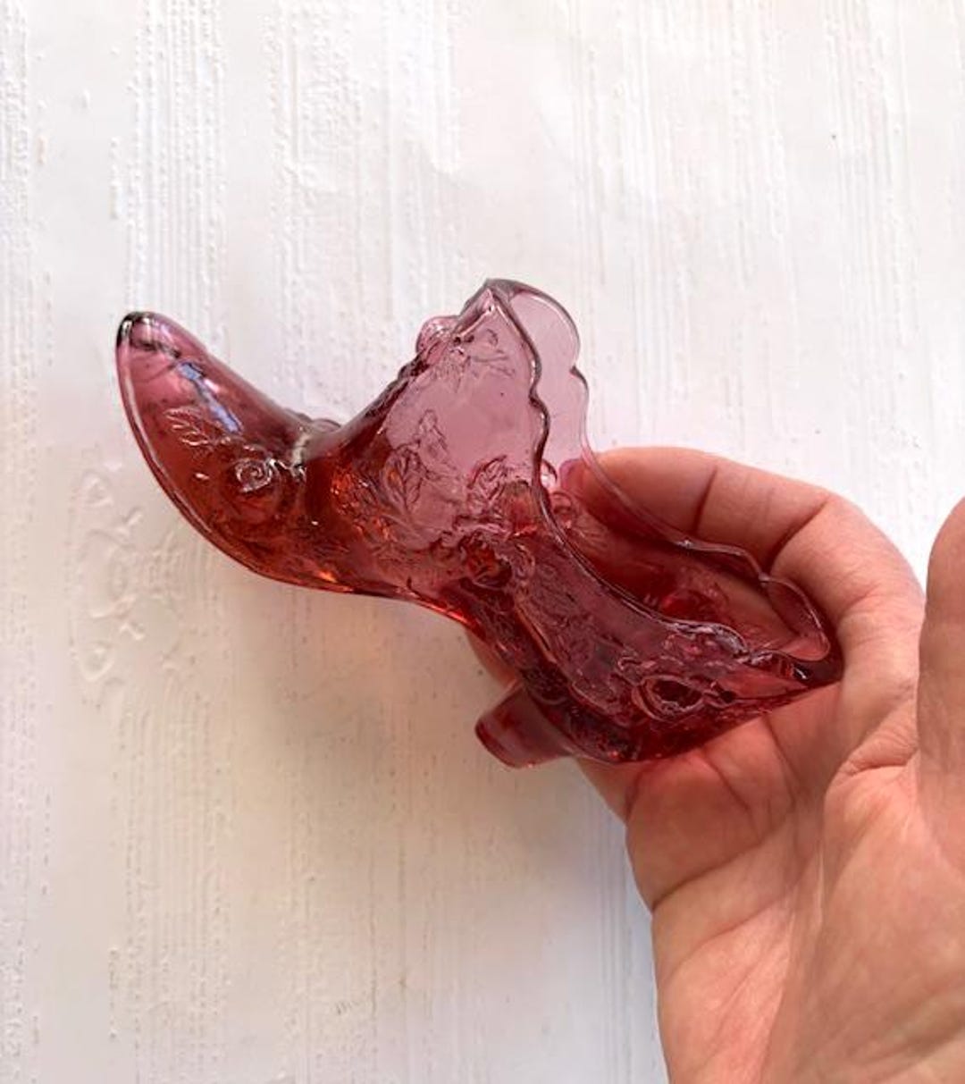 Vintage Fenton Pink Glass Slipper - Pink Art Glass Shoe - Collectable ...