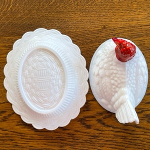 Hen on Nest Dish White Milk Glass Chicken With Red Head - Etsy