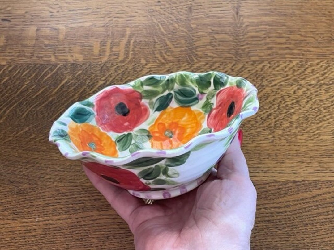 Vintage Don Swanson Floral Bowl - Scallop Edge Collectable Bowl - Don ...