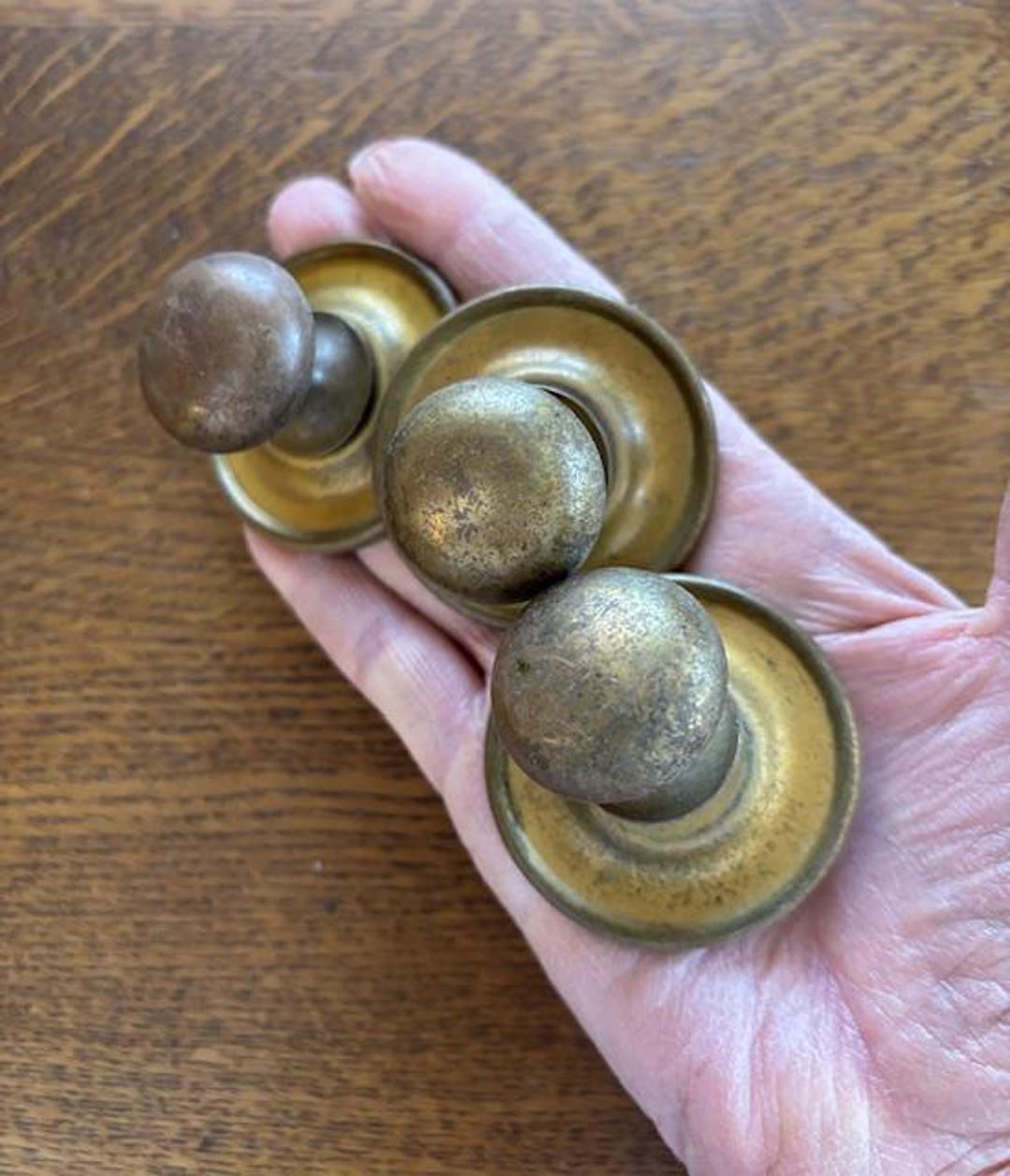 Antique Brass Drawer Knobs - (3) Drawer Pulls With Backplates - Antique ...