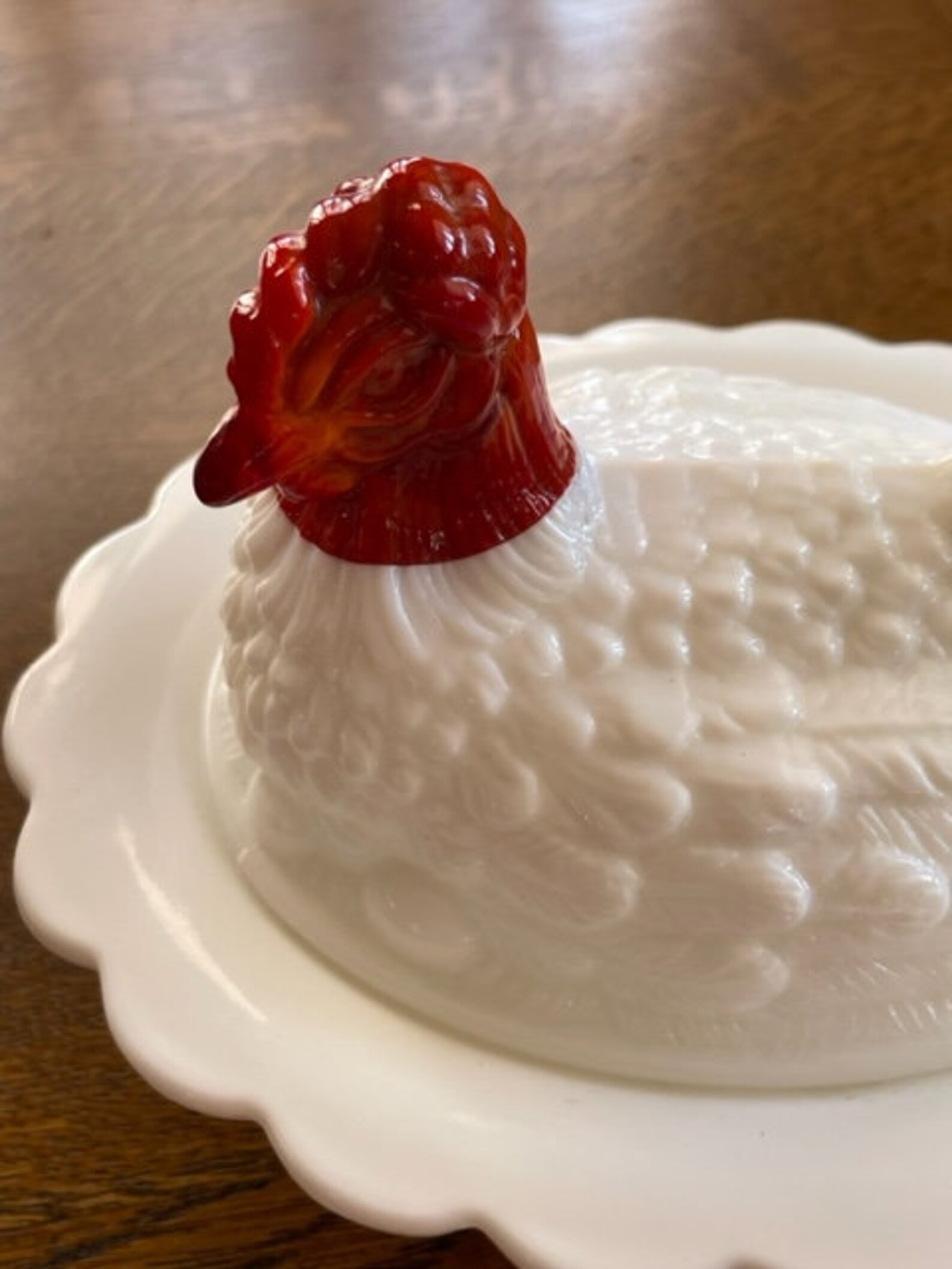 Hen on Nest Dish White Milk Glass Chicken With Red Head - Etsy