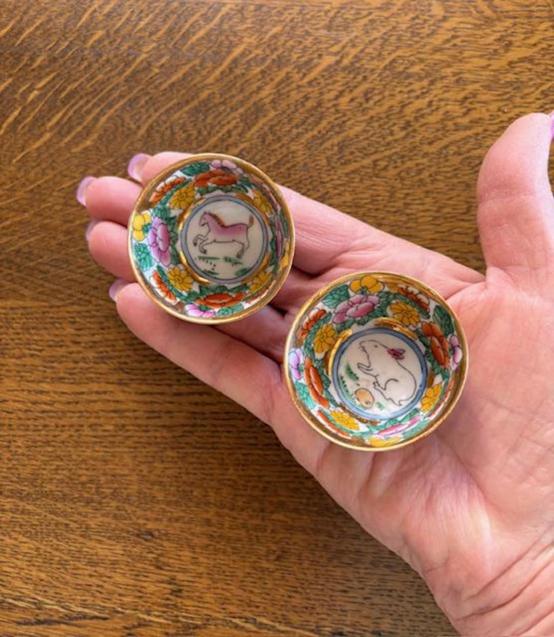 Vintage Porcelain Sake/tea Cups Oriental Porcelain Zodiac Cups Oriental ...
