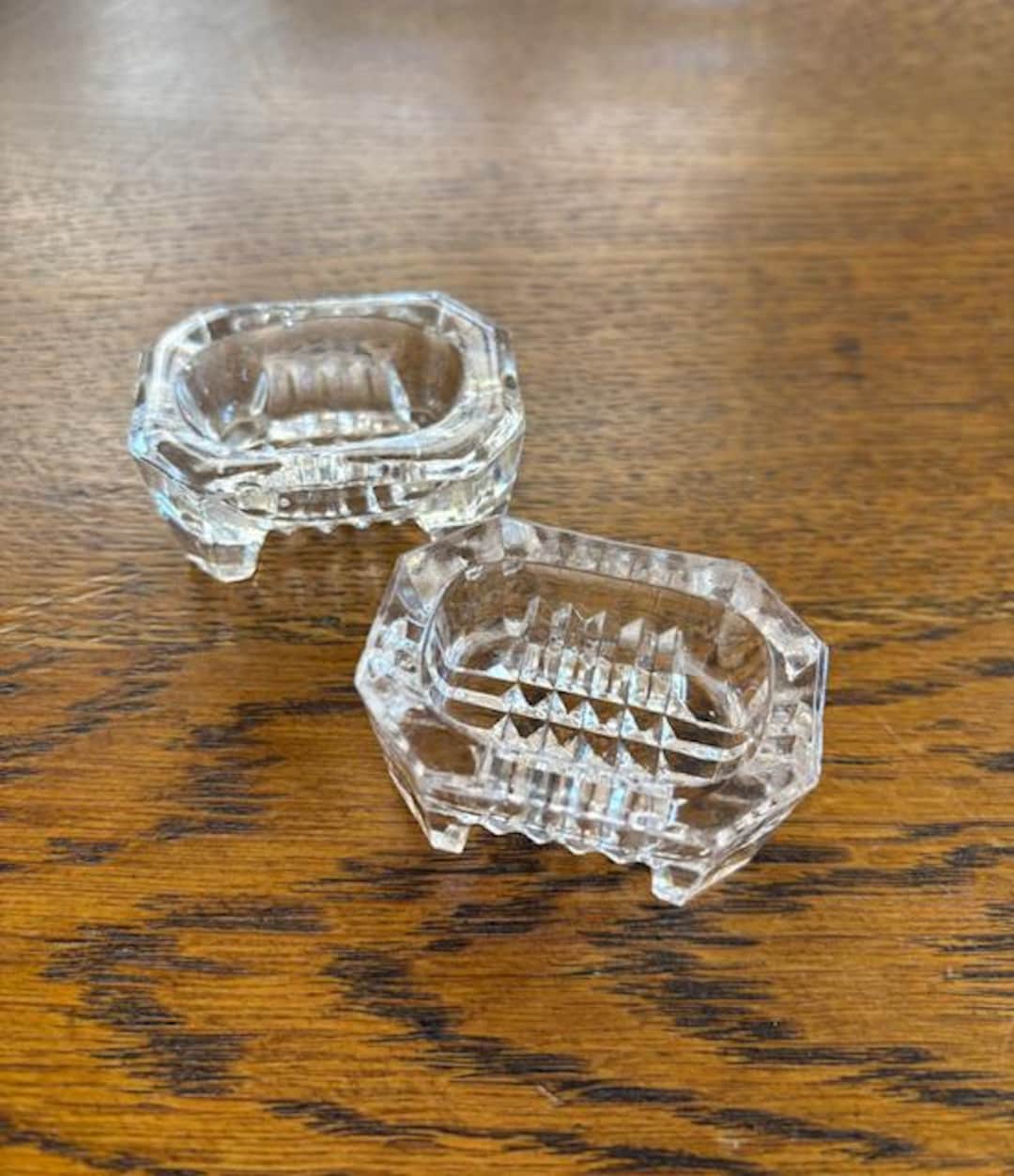 Vintage Cut Glass Footed Salt Cellars 2 Footed Crystal Salt Cellars Cut ...