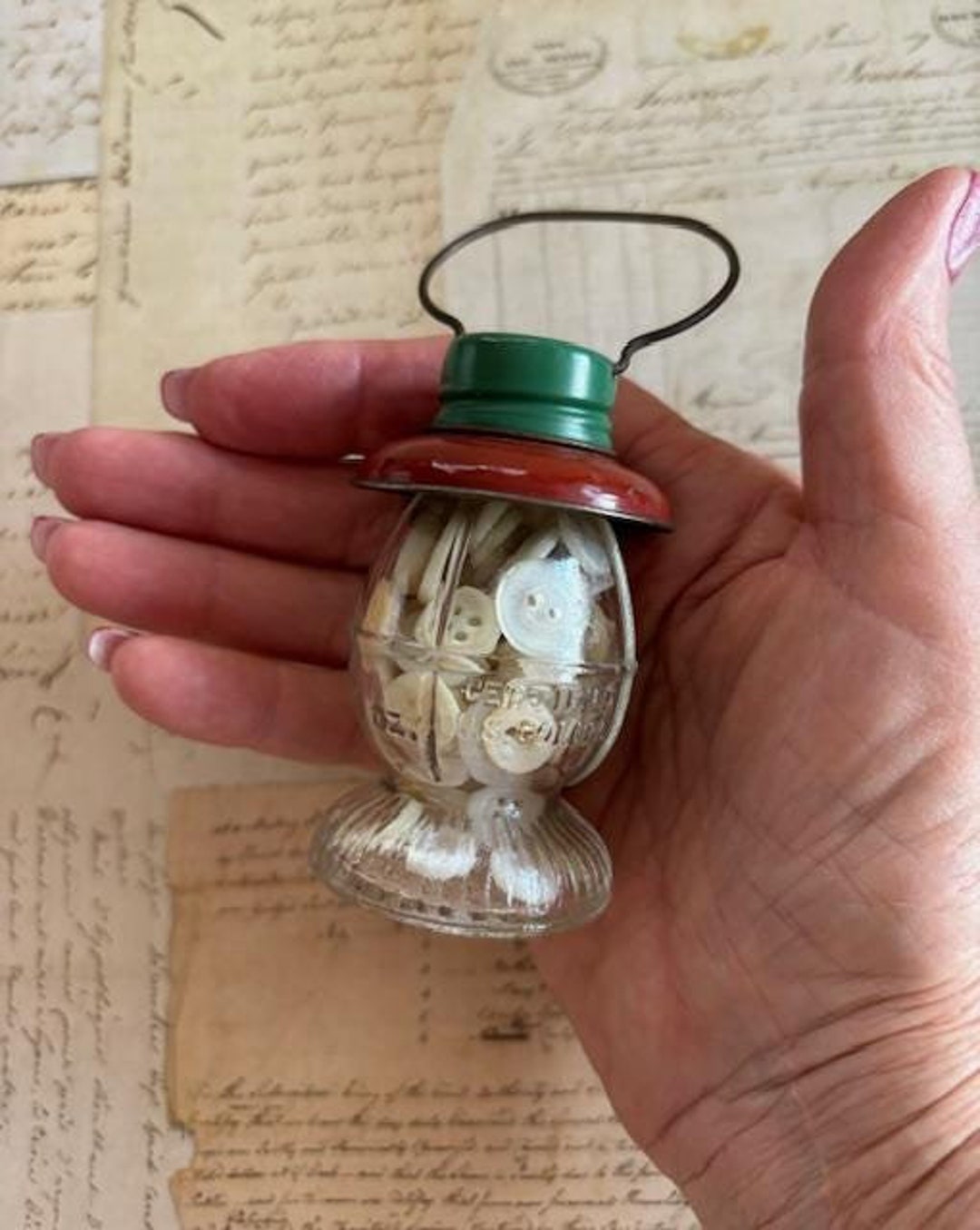 Vintage Mini Lantern Candy Jar Vintage Glass Lantern Miniature Jar With Buttons Vintage Decor Etsy