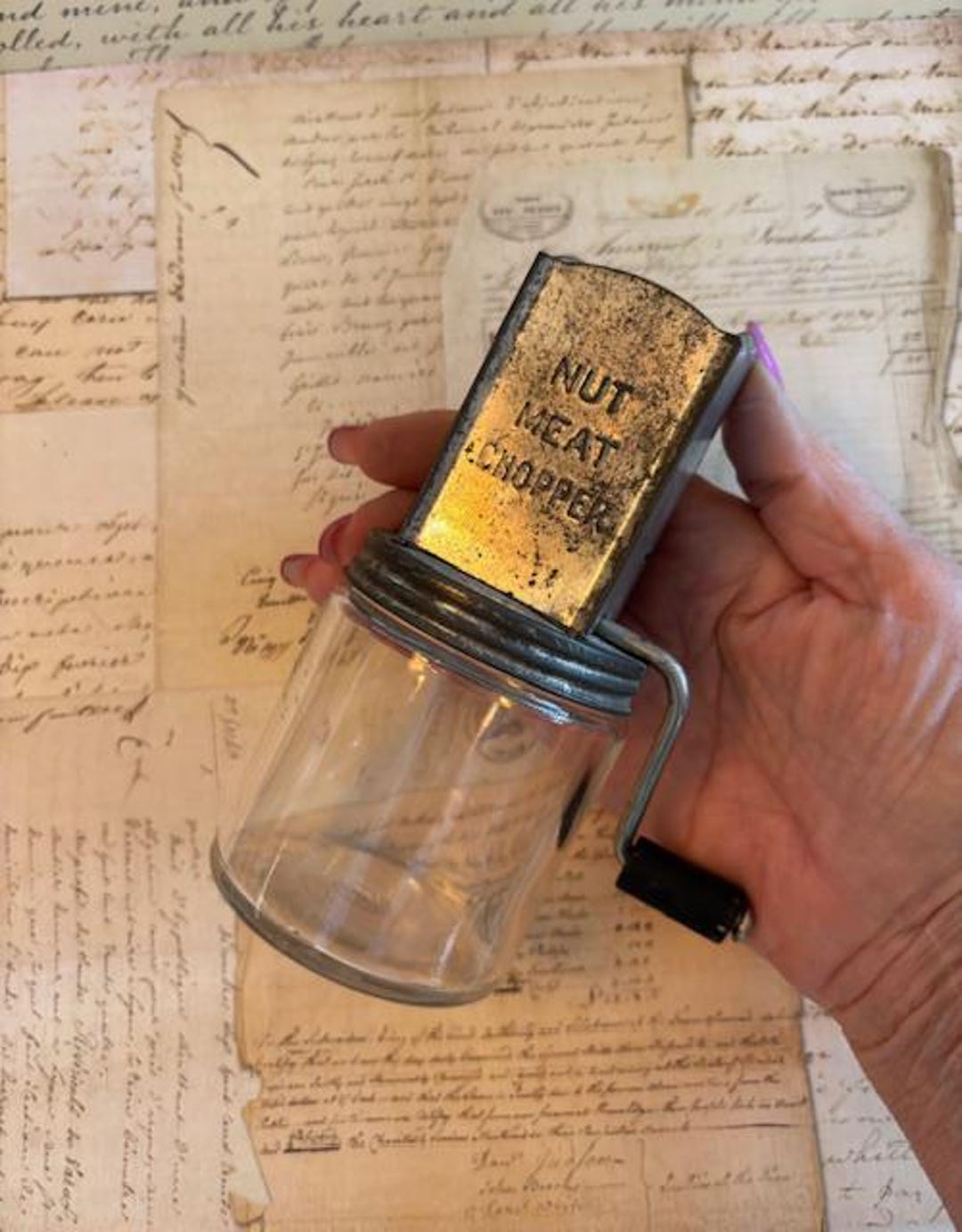 Vintage Nut Chopper - Vintage Glass Nut Grinder - Vintage Kitchen Decor ...