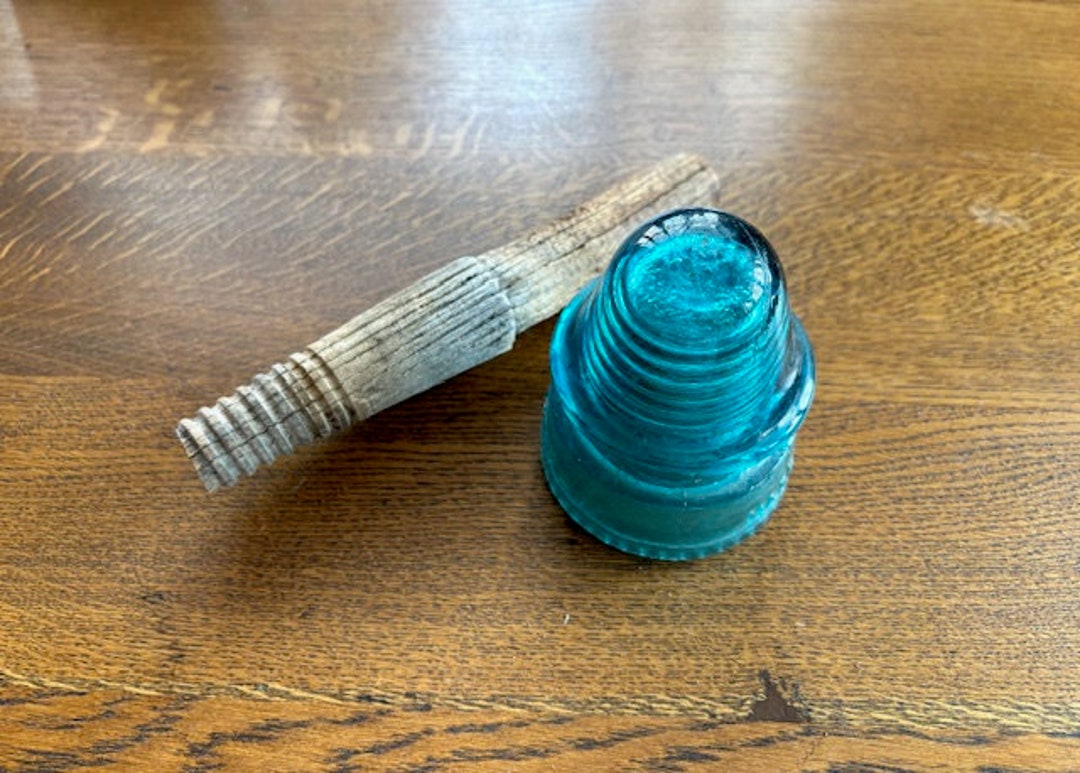 Vintage Aqua Telephone Pole Insulator & Post - Aqua Glass Insulator ...