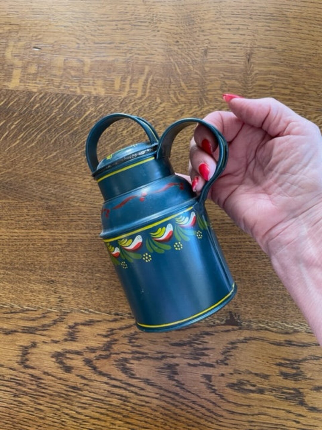 Lidded Tole Tinware Canister Vintage Tole Painted Container Vintage ...