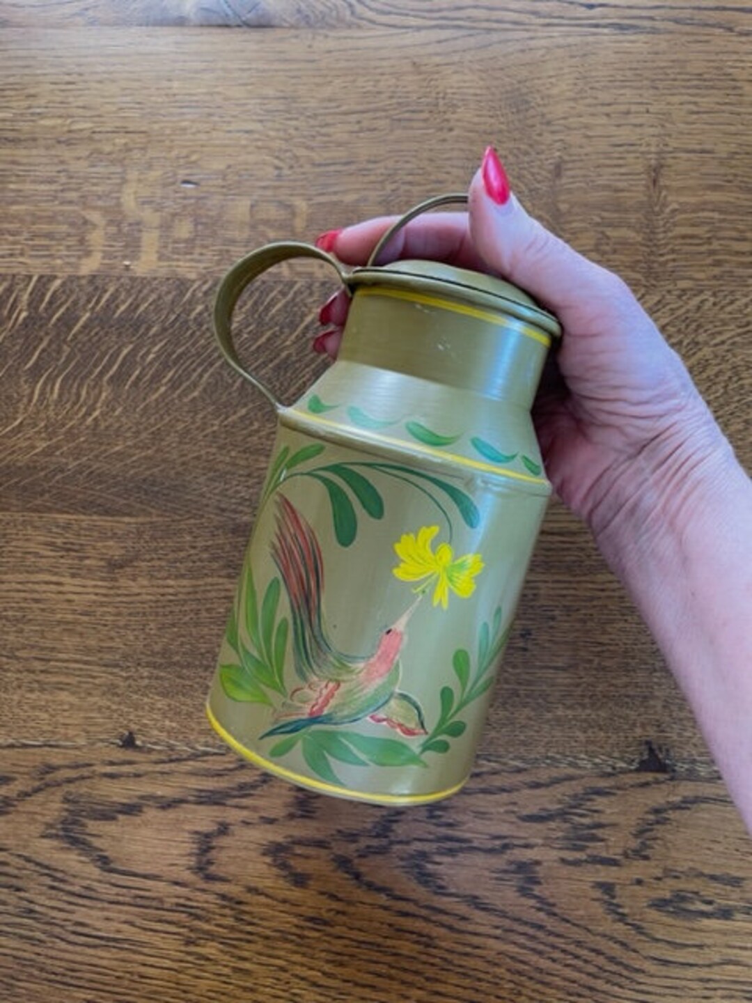 Lidded Tole Painted Container Vintage Tole Tinware Canister Vintage ...