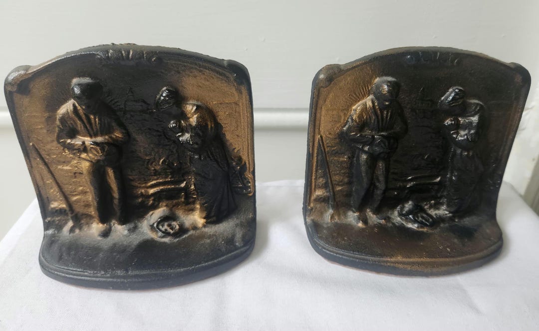 The Angelus Cast Iron Antique Book Ends Hand Cast - Etsy
