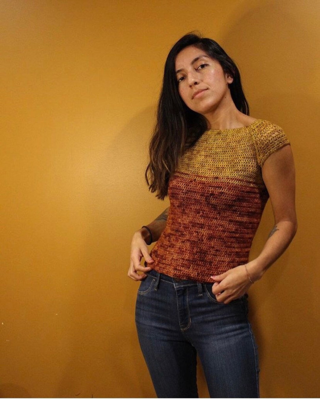 Seamless Crochet Raglan Top Pattern, Short Sleeve Tee, Color Block ...