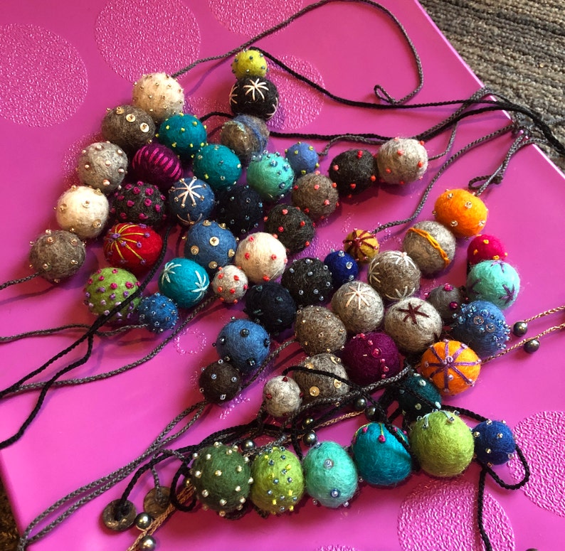 Embroidered Felt Ball Necklace by Birds on A Wire Workshop, 21" - Etsy