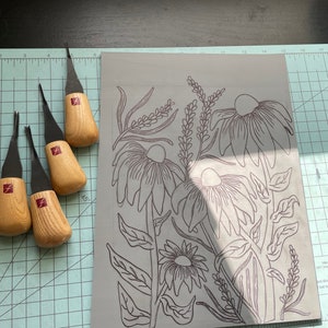 Lea Original Linocut Print Floral Wall Art Hand Printed in Dark Teal - Etsy