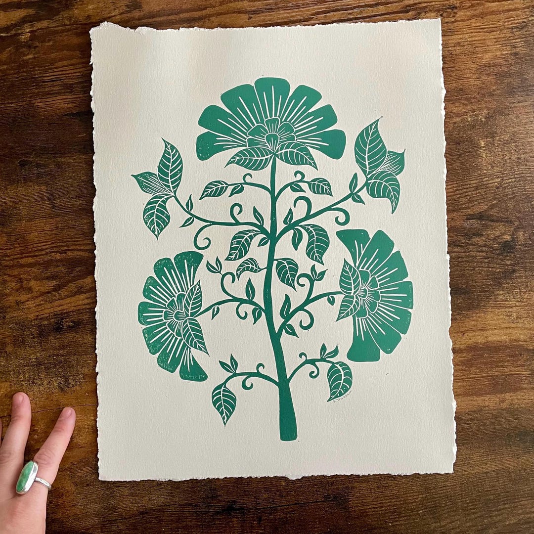 Spring One | Original Linocut Print | Wall Art | Green - Etsy